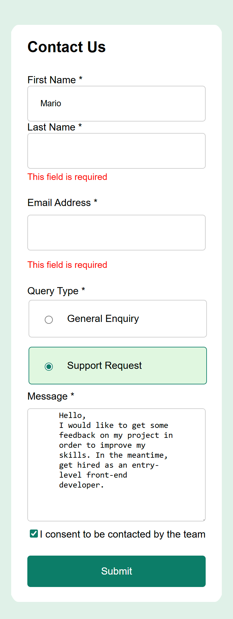 Frontend Mentor - Contact form solution | contact-form